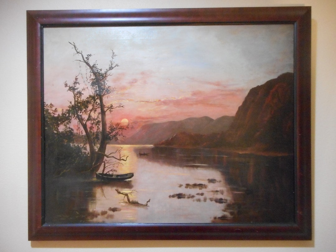 Fall River Sunset Mid Century Beautiful Original Oil Painting on Canvas ...