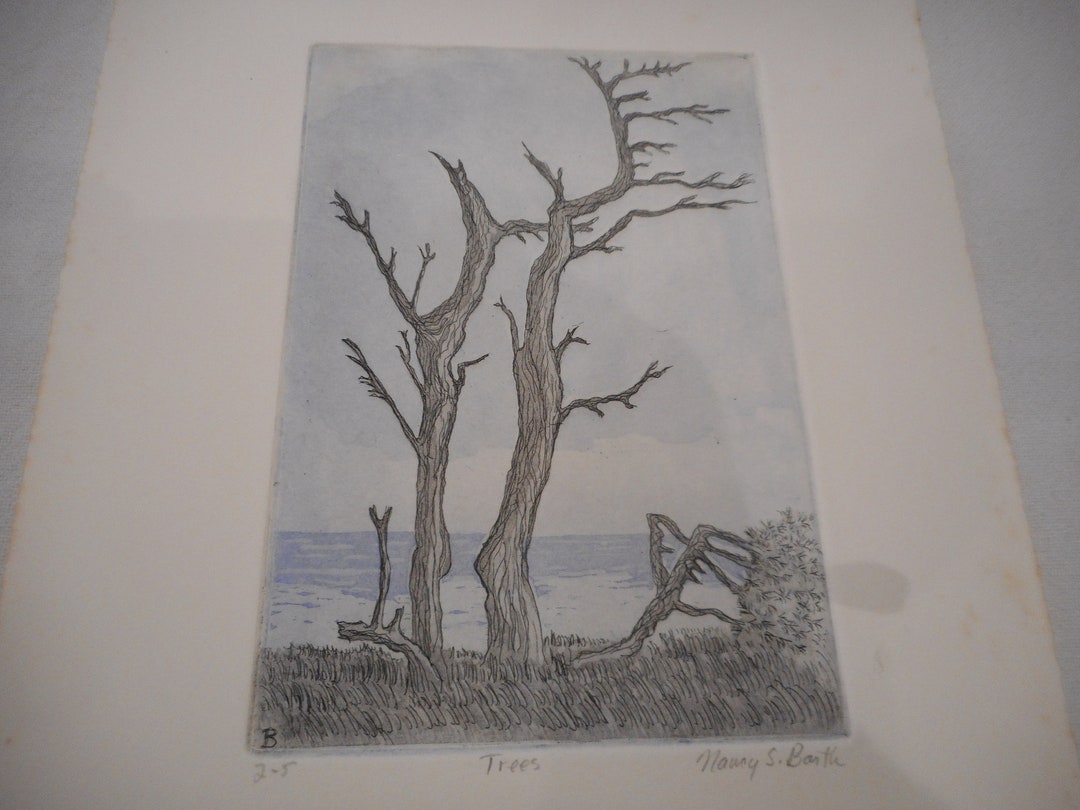 1960's Stylized Dead Trees Intaglio Print by Mendocino Print Maker ...