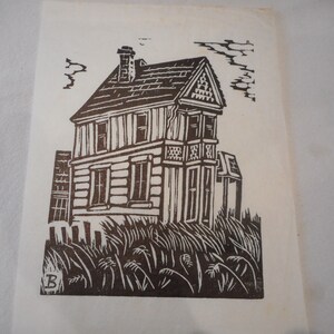 1960's Old House Mendocino Wood Cut / Linocut Mid Century Original ...