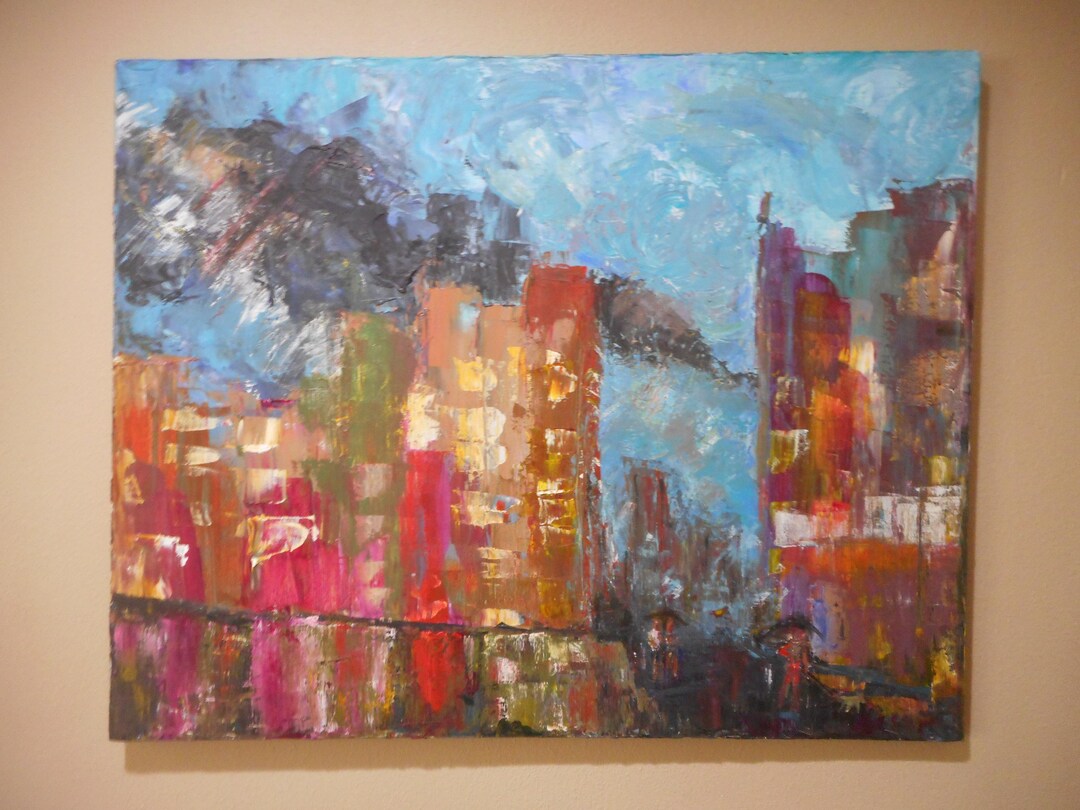 Vintage Impasto City Daytime 30W X 24H Original Oil Painting Mid ...