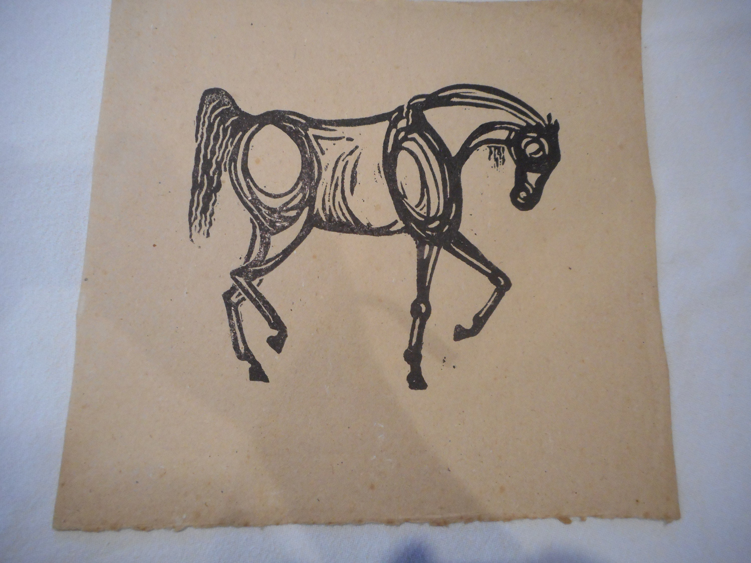 1960's Stylized Horse Mendocino Wood Cut / Linocut Mid Century Original ...