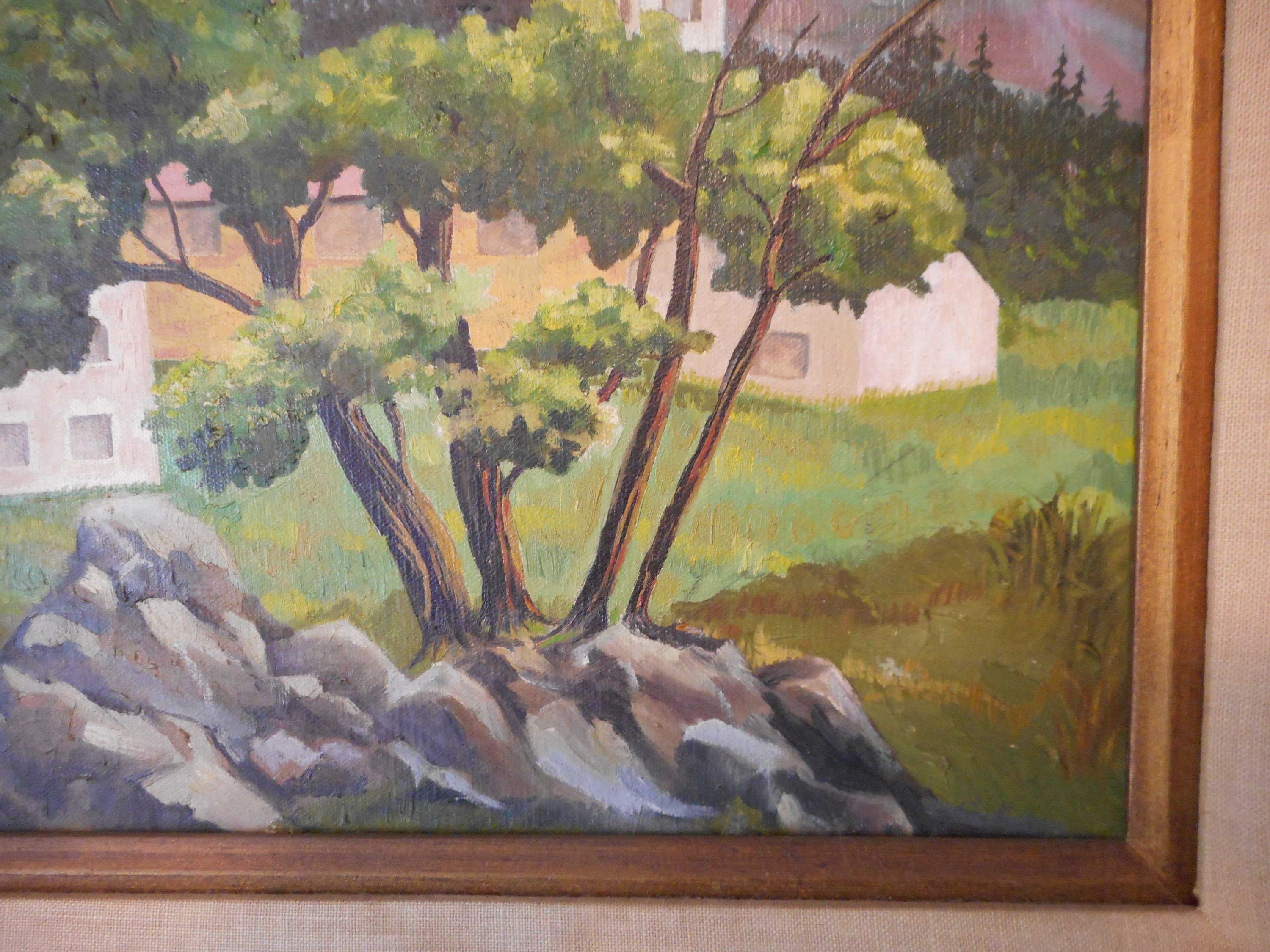 Naive Church and Town Scene Mid Century Original Oil Painting - Etsy