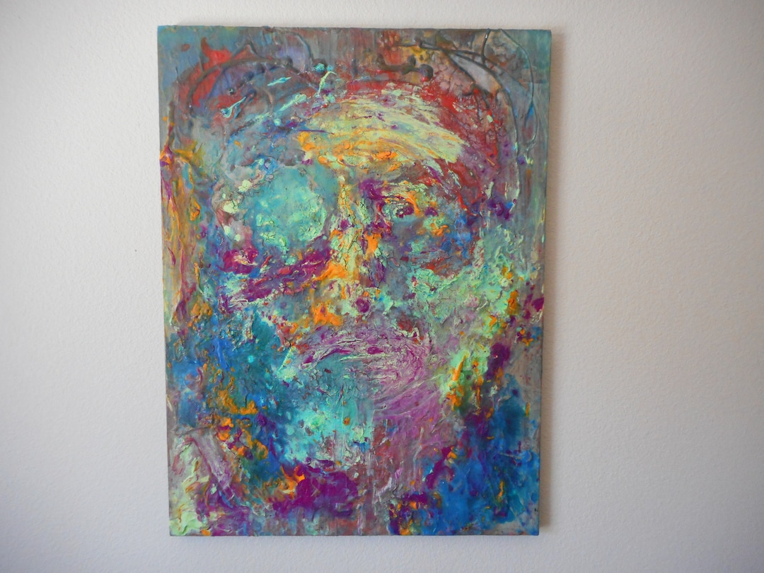 Abstract Face Heavy Impasto Mid Century Original Oil Painting on Canvas ...