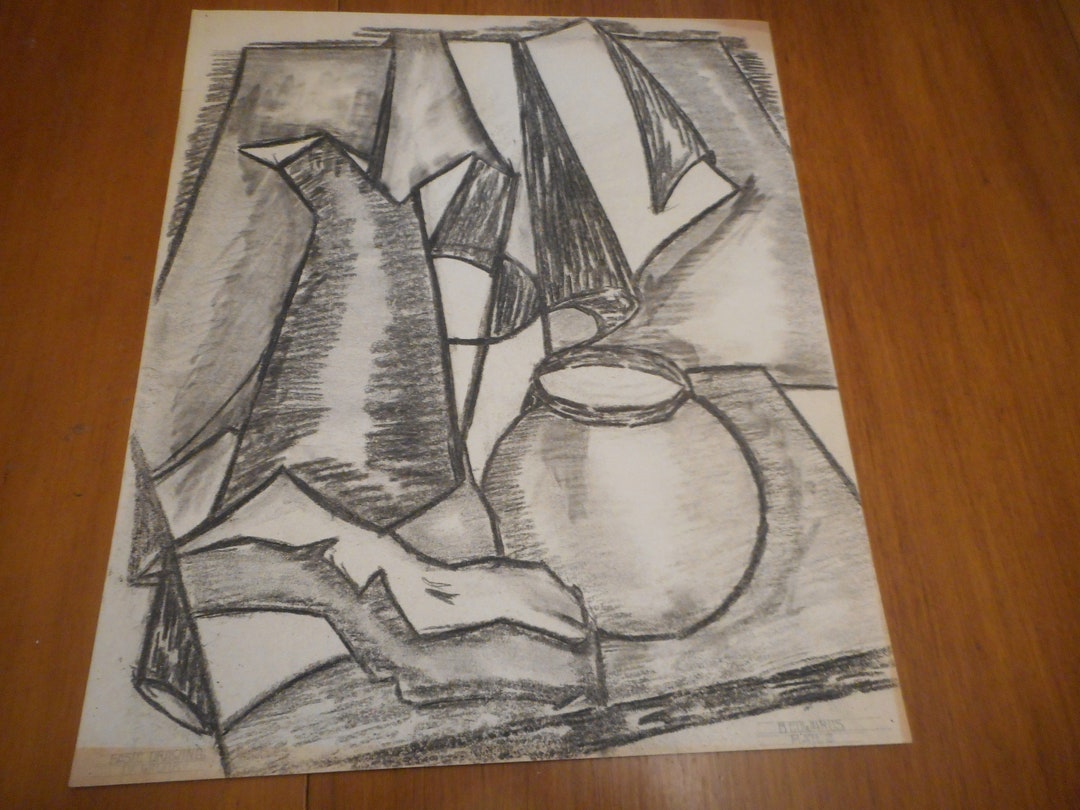 Abstract Cubist Still Life Fine Art Sketch Mid Century Original Artwork ...