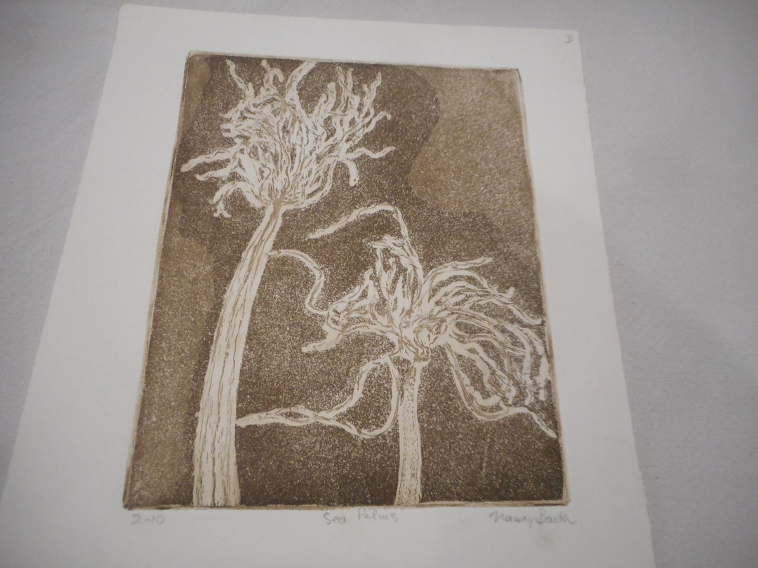 1960's Stylized Sea Palms Intaglio Print by Mendocino Print Maker Nancy ...