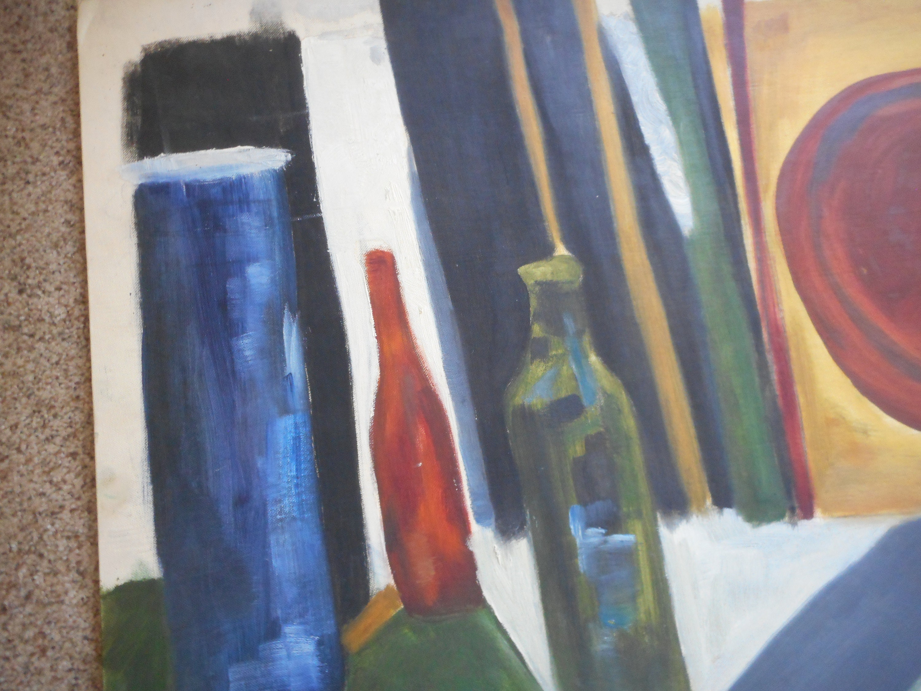 Vintage Cubist Abstract Still Life Bottles Mid Century Original Oil ...