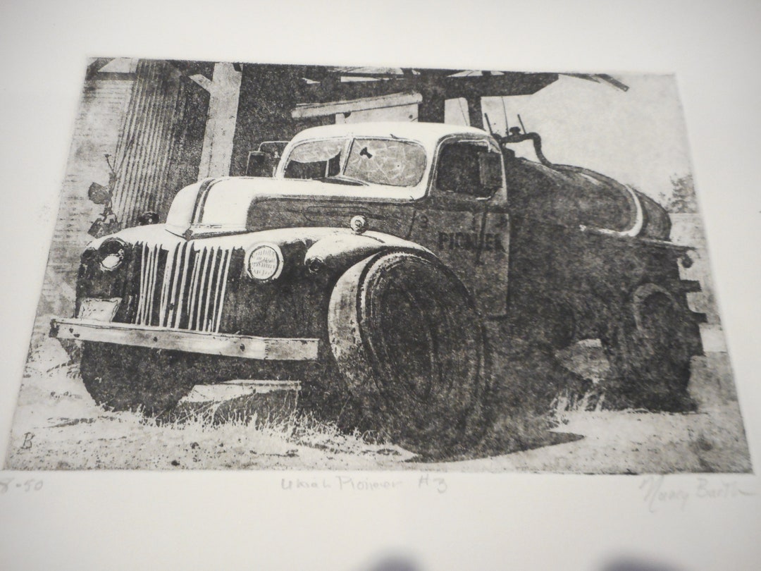 1960's Old Water Truck Intaglio Print by Mendocino Print Maker Nancy ...