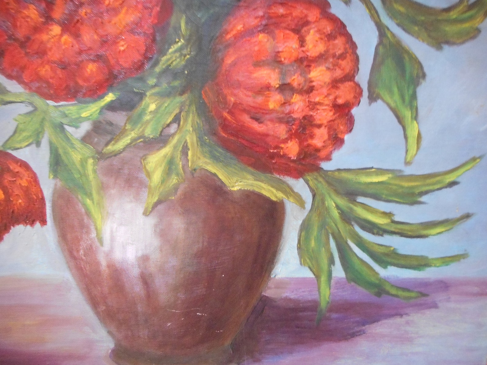 Red Mums in Vase Garden Flowers Mid Century Original Oil Painting - Etsy
