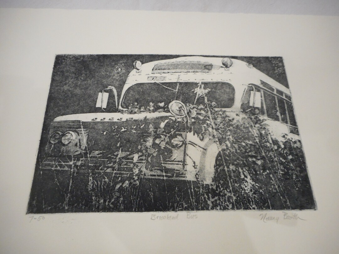 1960's Stylized Briceland Old Bus Intaglio Print by Mendocino Print ...