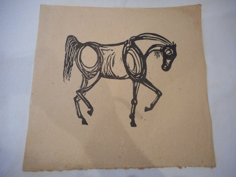 1960's Stylized Horse Mendocino Wood Cut / Linocut Mid Century Original ...