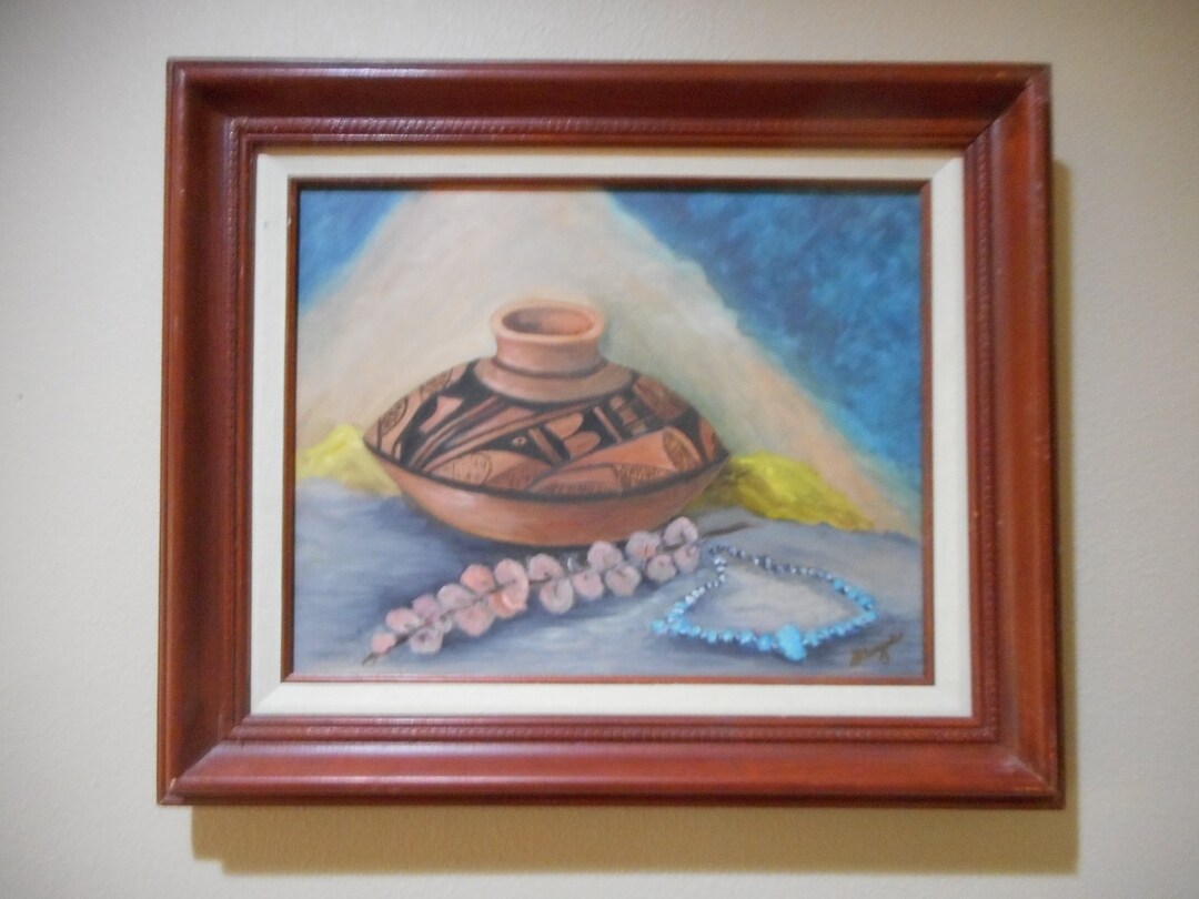 Vintage Native American Still Life Oil Painting: Pottery & Turquoise - Etsy