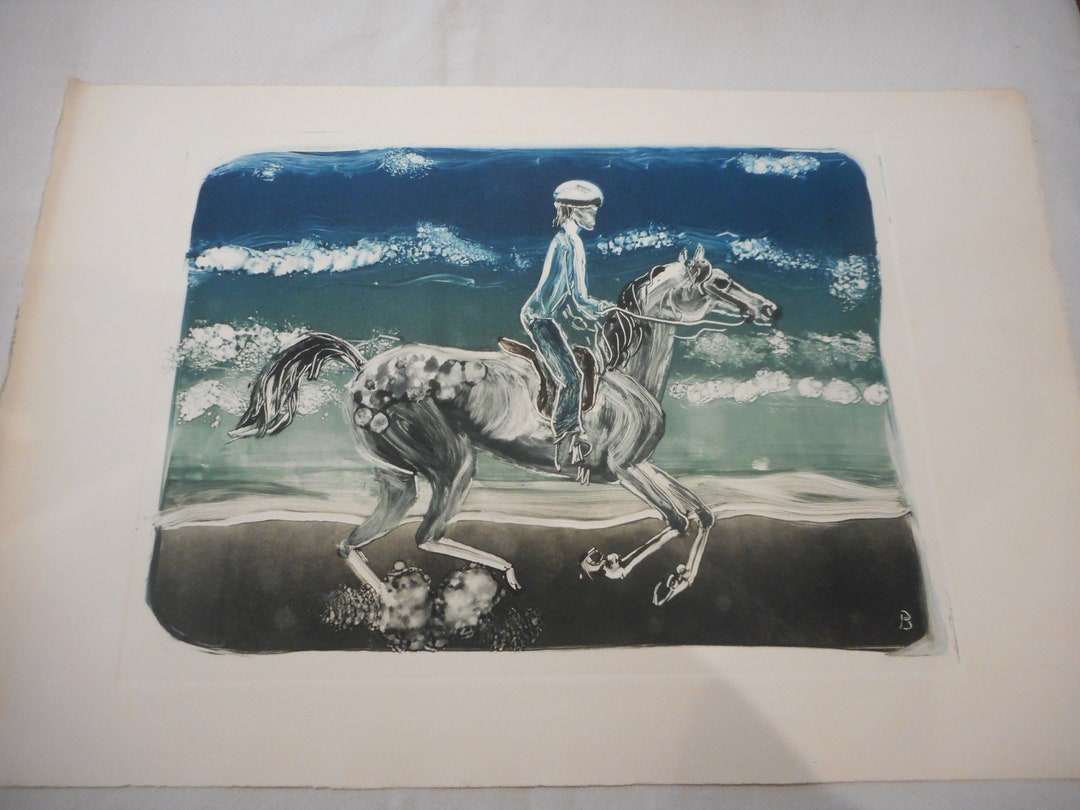 1960's Stylized Horse Intaglio Print by Mendocino Print Maker Nancy ...
