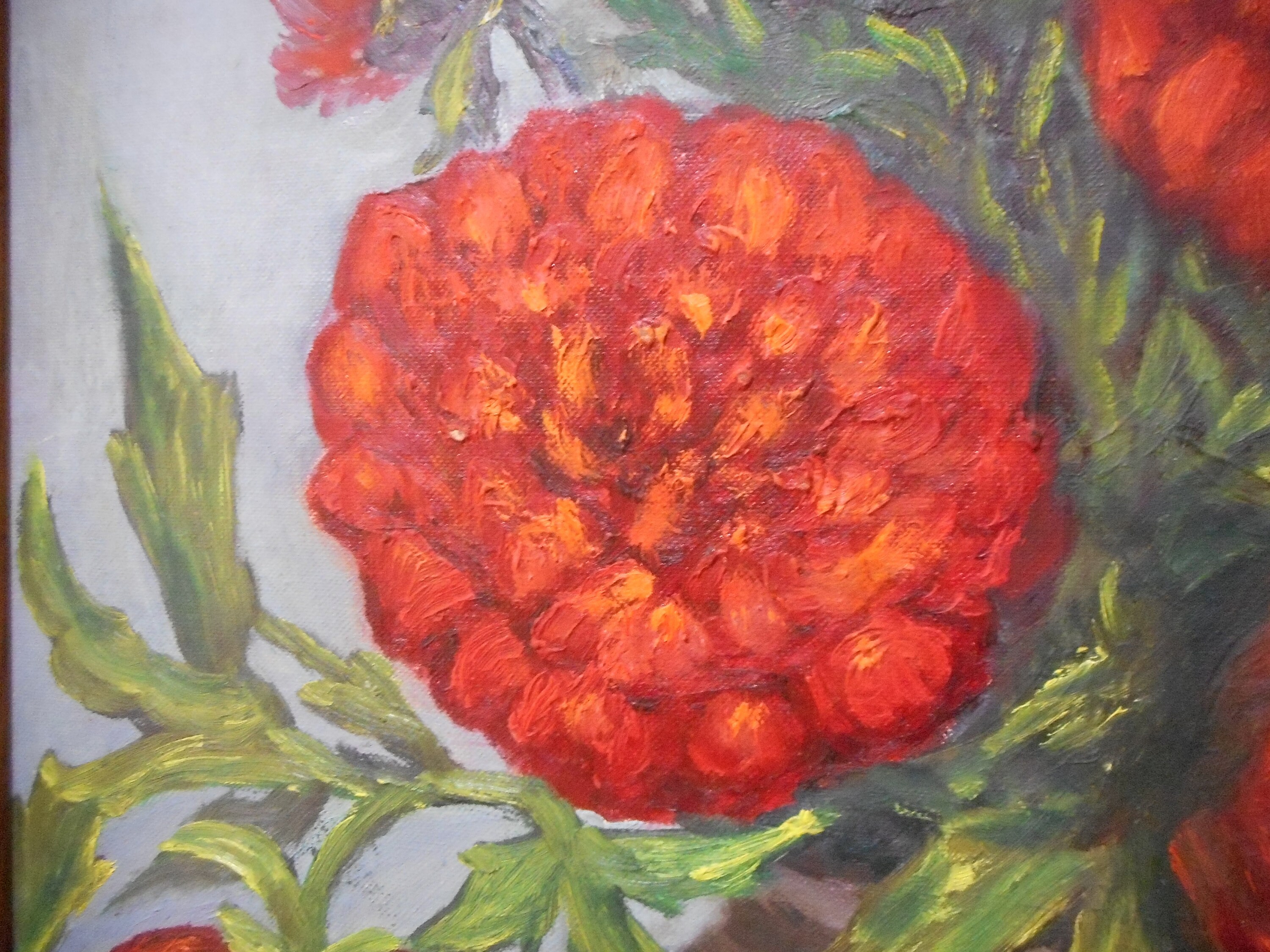 Red Mums in Vase Garden Flowers Mid Century Original Oil Painting - Etsy