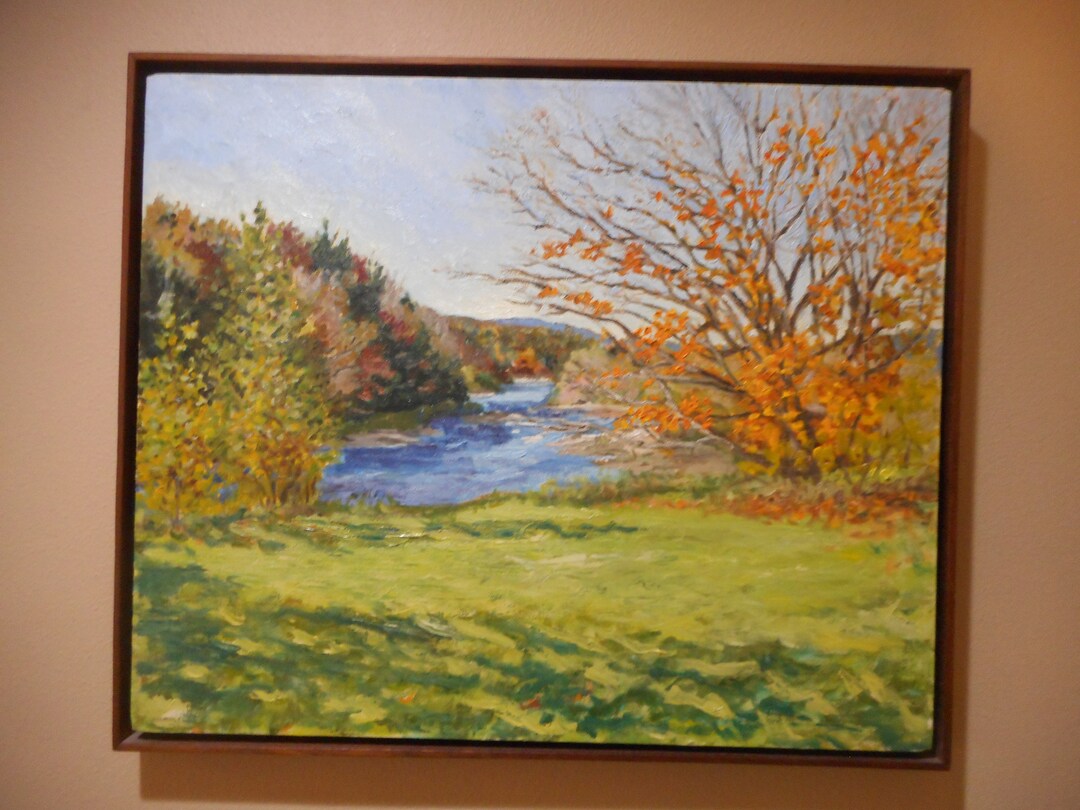 Fall Sandy River in Maine Mid Century Beautiful Original Framed Oil ...