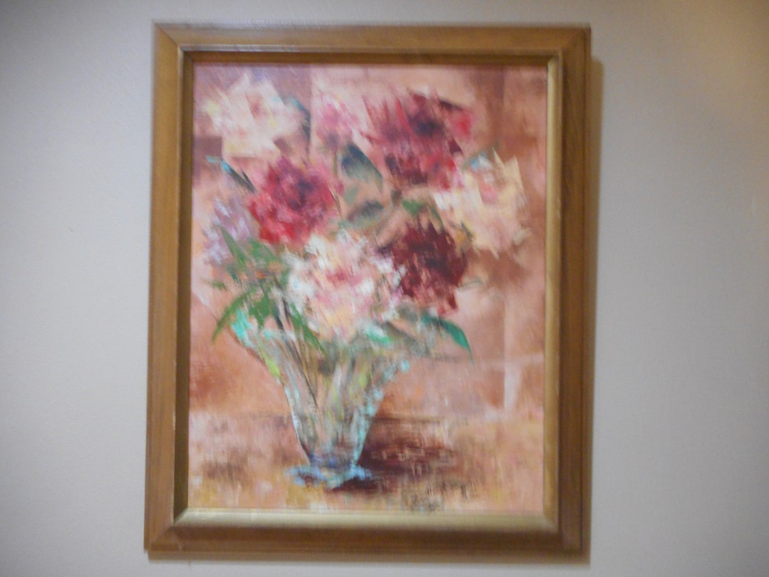 Vintage Floral Oil Painting: Pink Roses, Mid-century Art by Betty ...