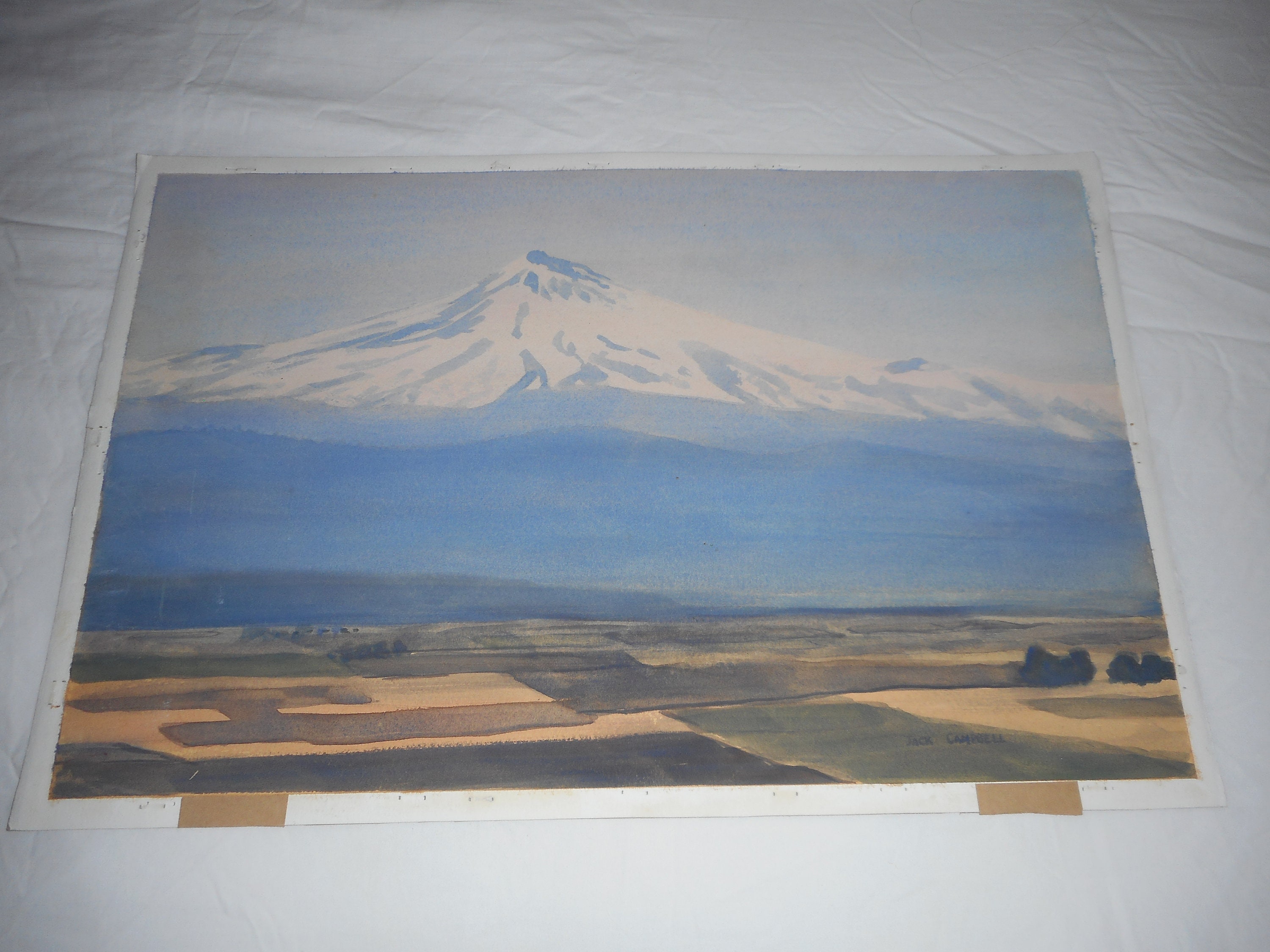 Central Oregon Snow Covered Mountain Watercolor Mid Century Original ...