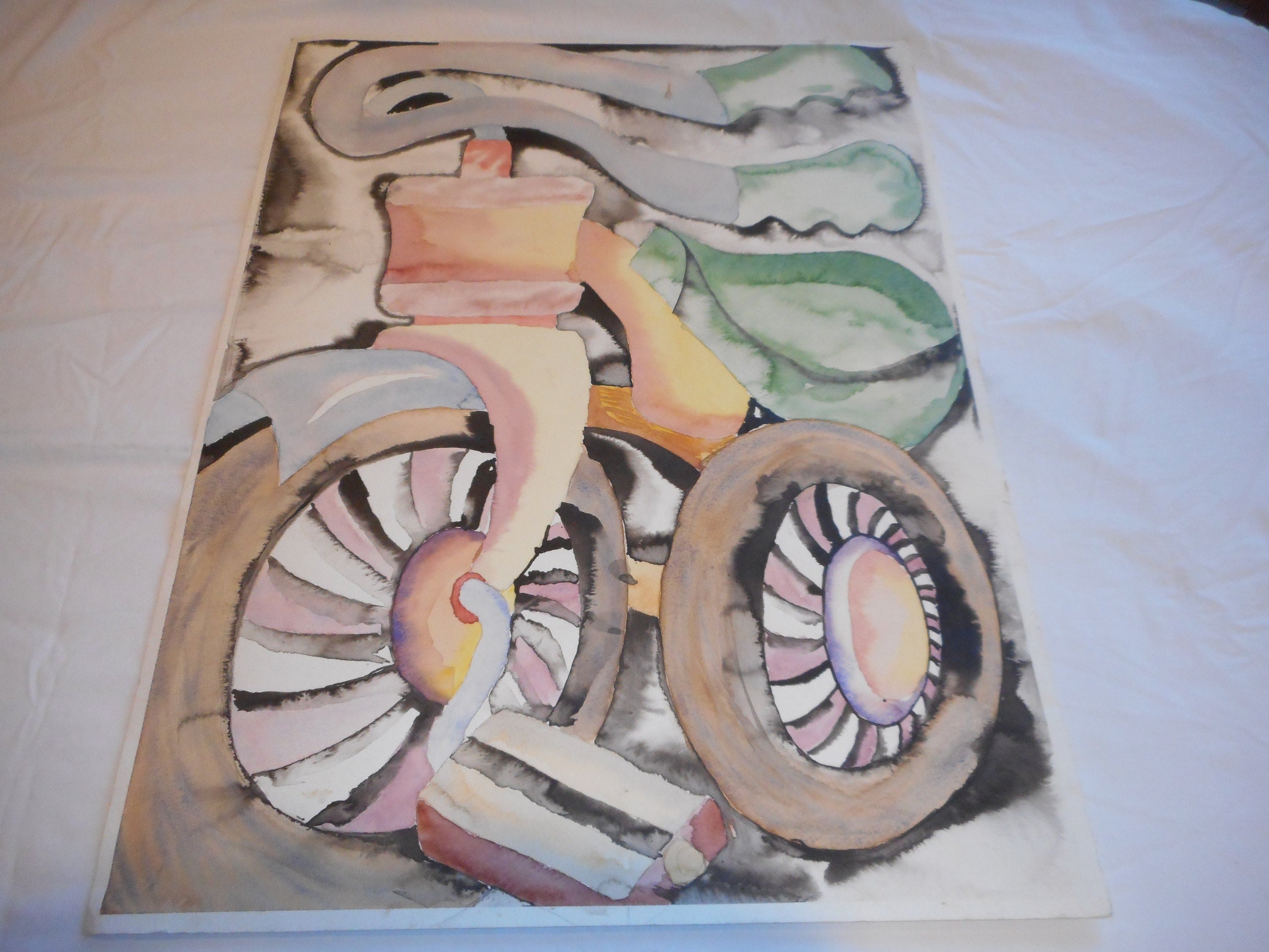 Rainbow Tricycle Stylized Watercolor Mid Century Original Artwork on ...