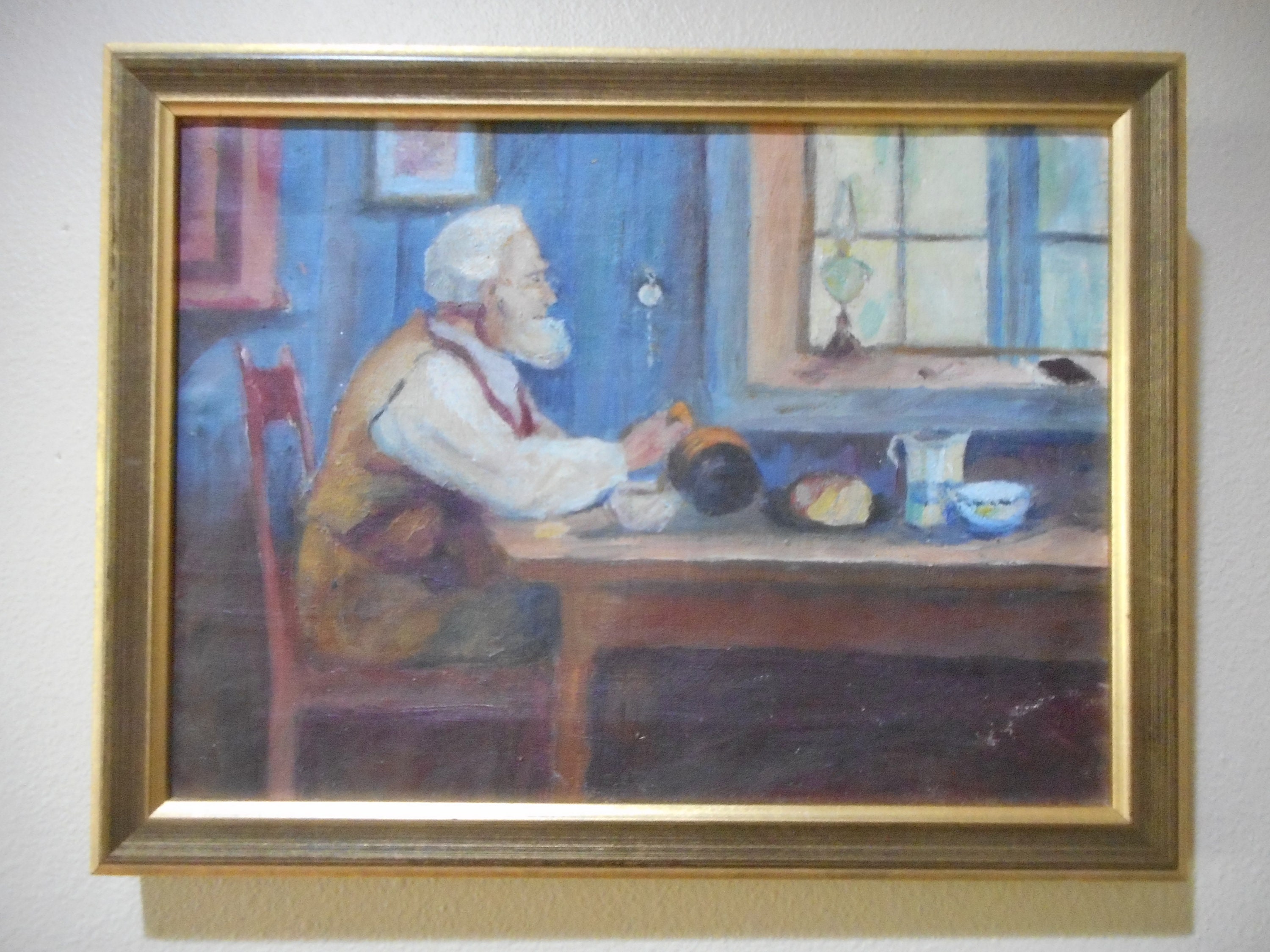 1940's Old Man Eating at Table Introspective Portrait Mid Century ...