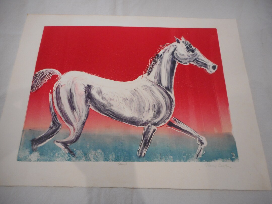 1960's Stylized Horse Intaglio Print by Mendocino Print Maker Nancy ...