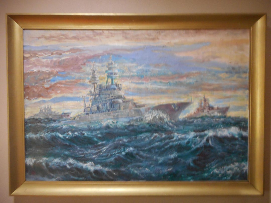 US Navy Armada 1969 Viet Nam Era Large Original Oil Painting on Canvas ...