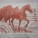 1960's Three Horses Running Mendocino Wood Cut / Linocut Mid Century ...