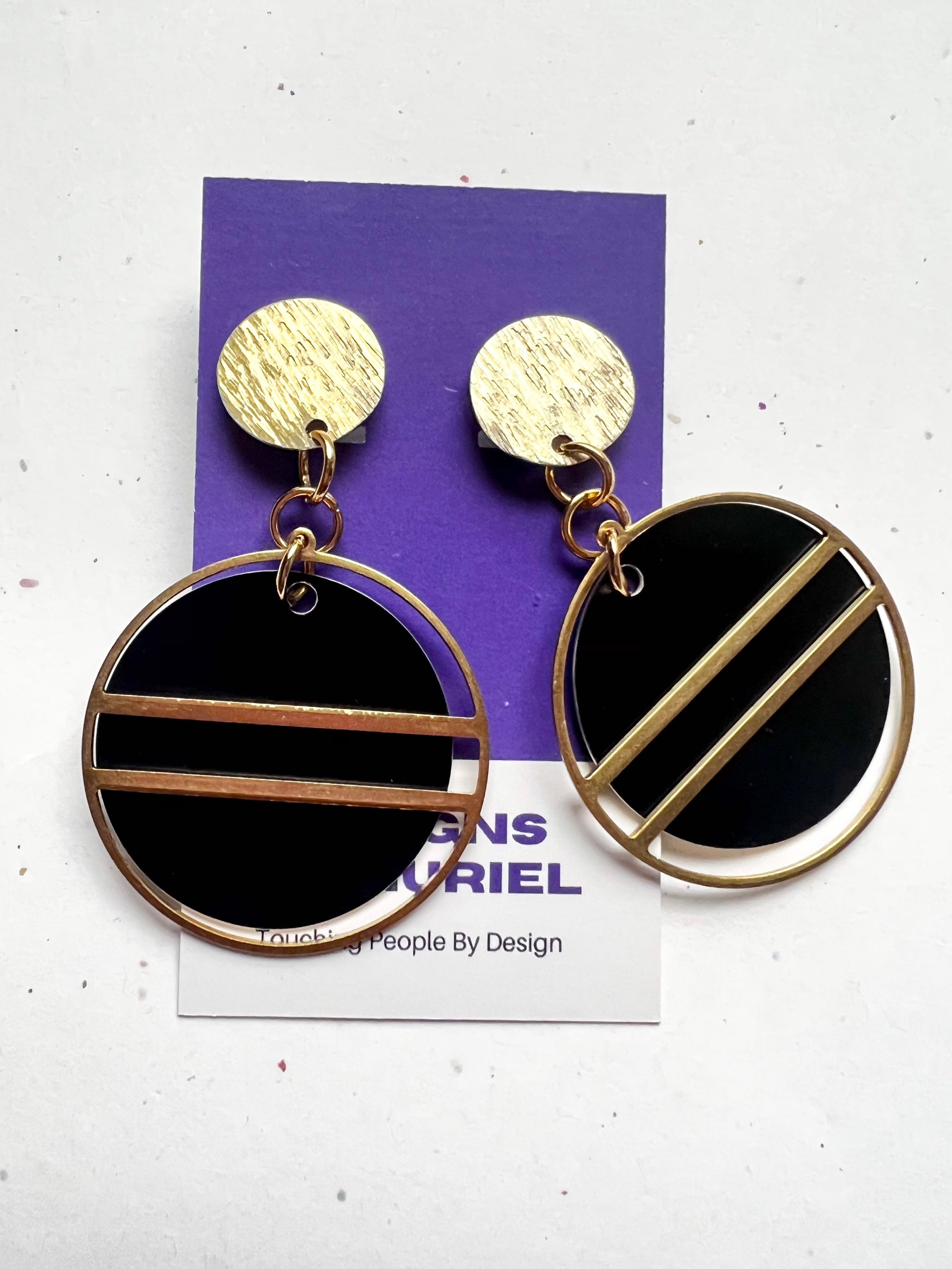 Clip-on Round Black Aluminum and Brass Circular Cutout Earrings - Etsy