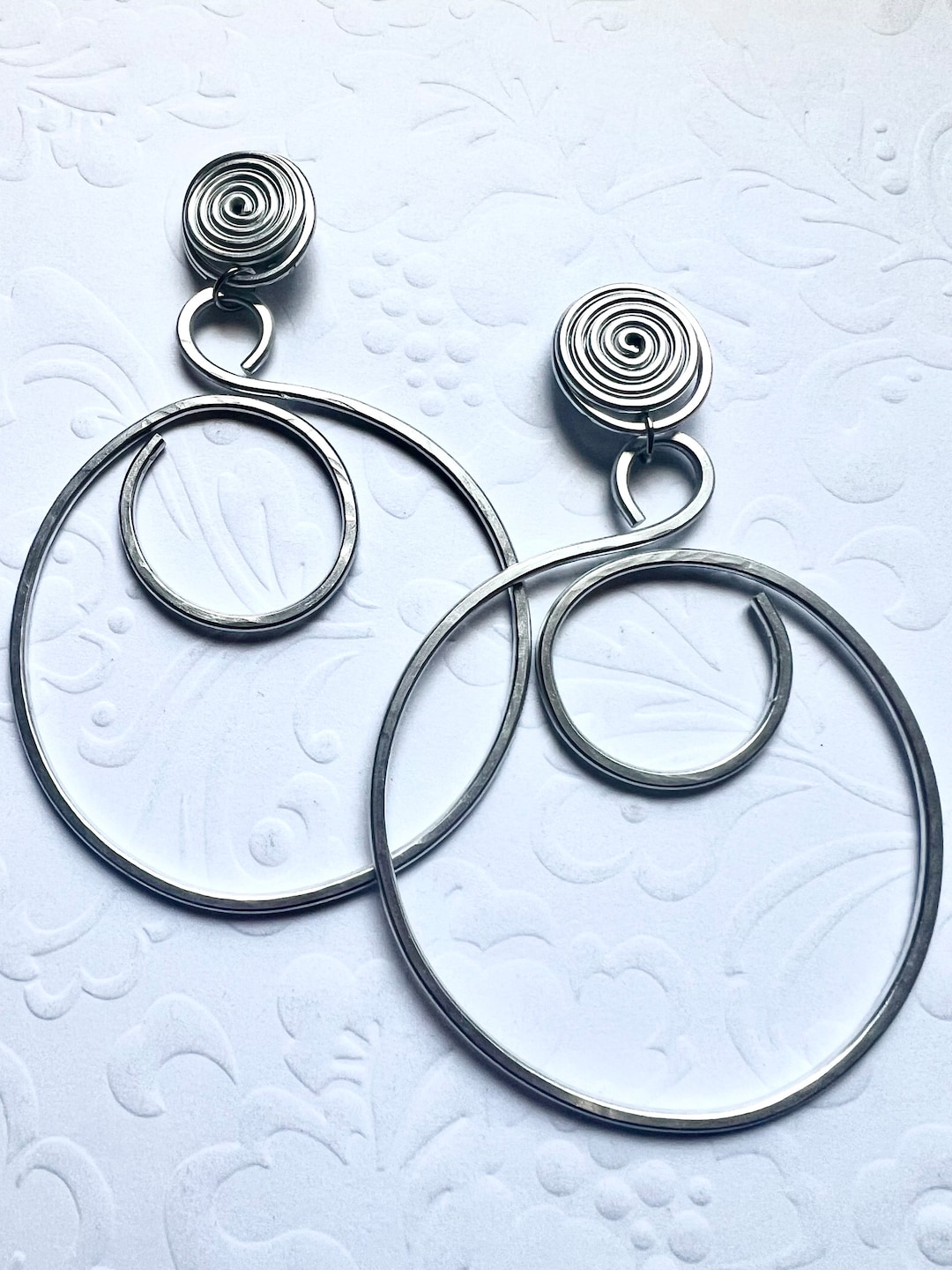 Hammered Aluminum Clip-on Hoop Earrings: 3-inch Silver Tone - Etsy