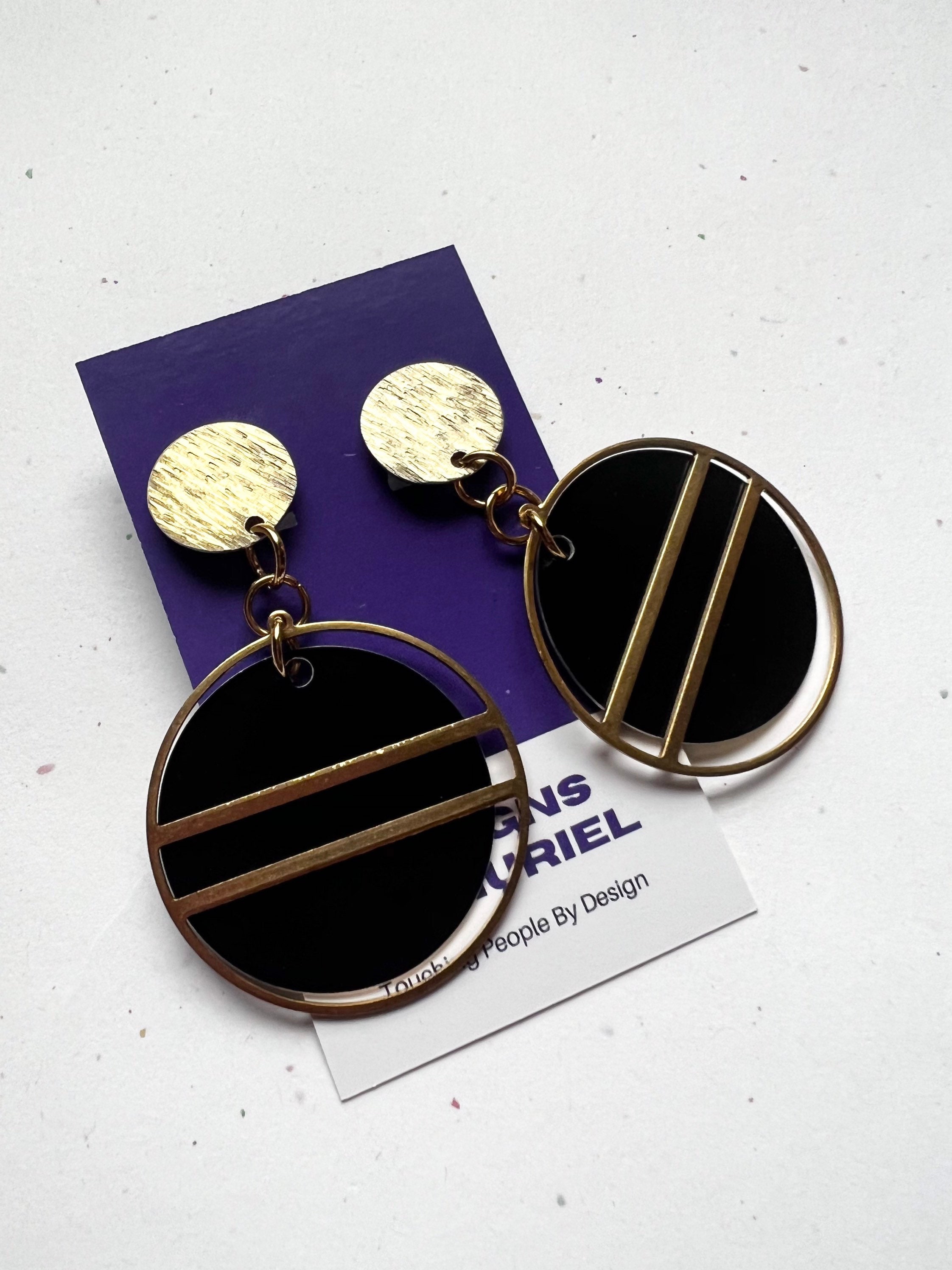 Clip-on Round Black Aluminum and Brass Circular Cutout Earrings - Etsy