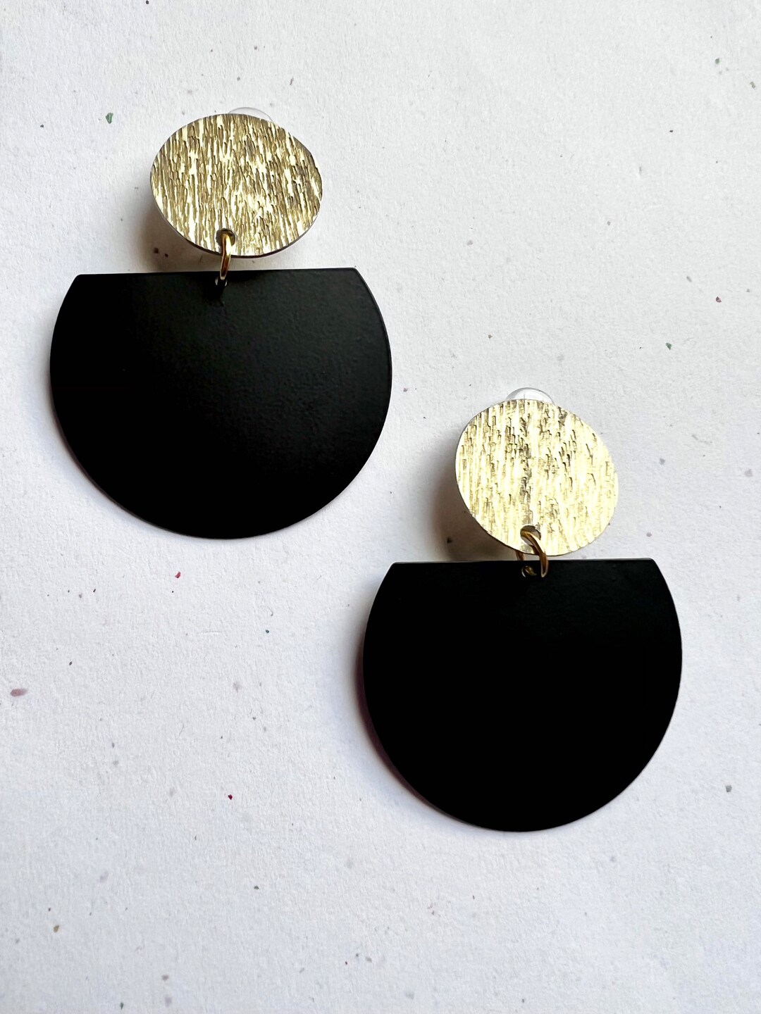 Clip-on Black Plated Brass and Textured Aluminum Earrings - Etsy