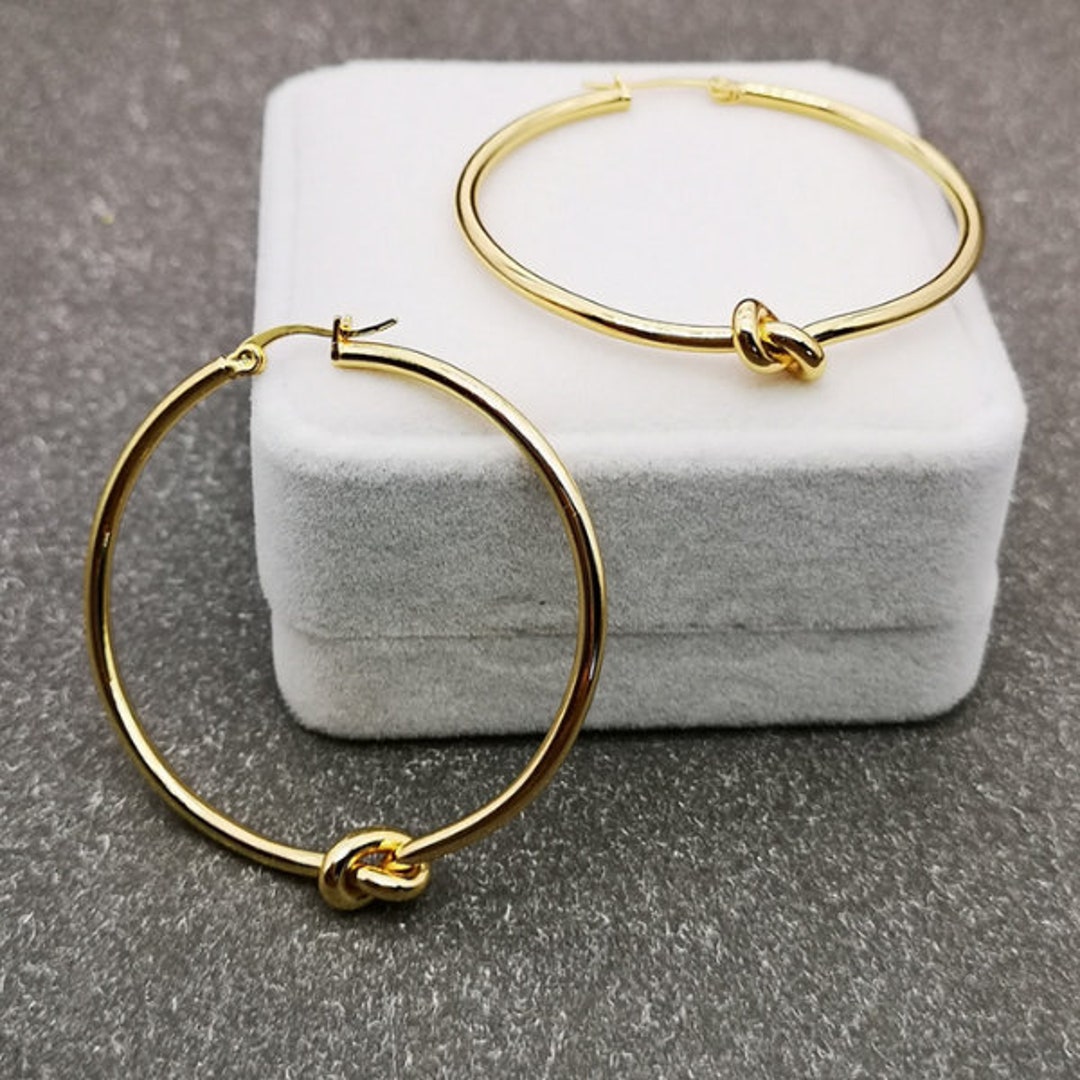 Large Knot Hoop Earring, 18K Gold Big Hoops, Simple Silver Knot Hoops ...