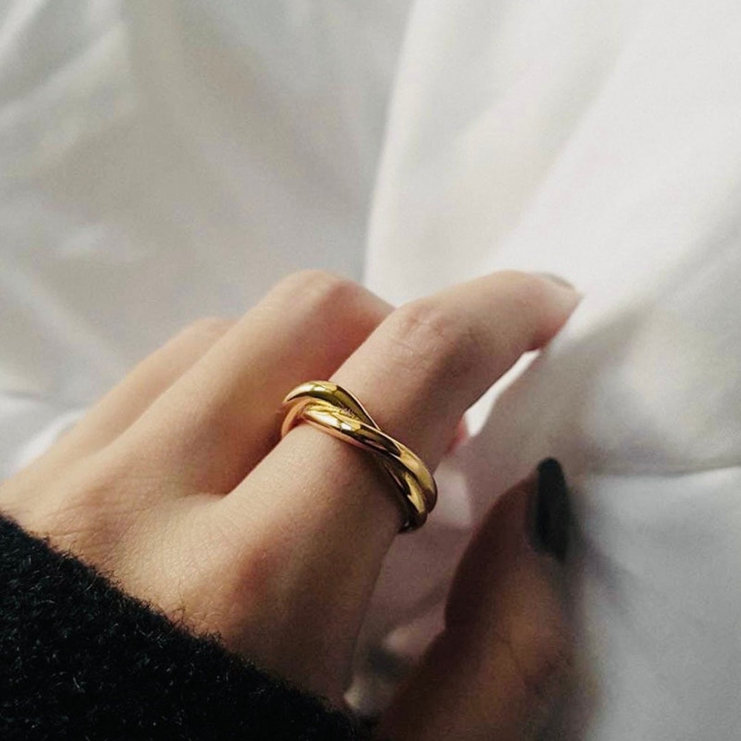 Gold Twisted Rope Band Ring, Eternity Gold Ring Band, 18K Gold Braided ...