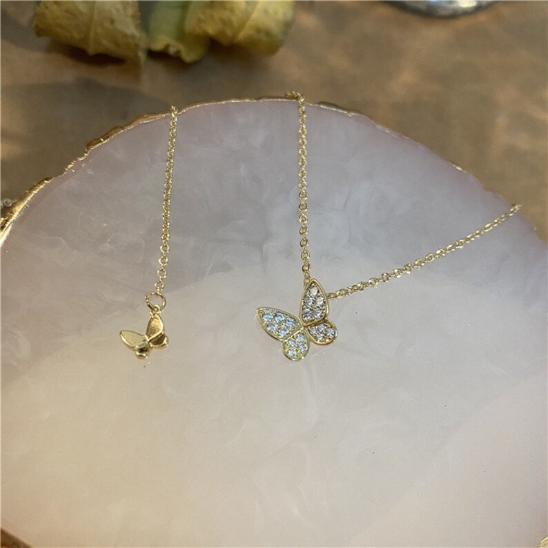 Dainty Butterfly Necklace Pave Butterfly Pendant in Sterling - Etsy
