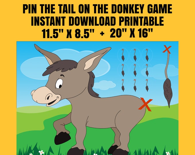 Pin the Tail on the Donkey Game for 16, Kids Party Games, Pin the Tail ...