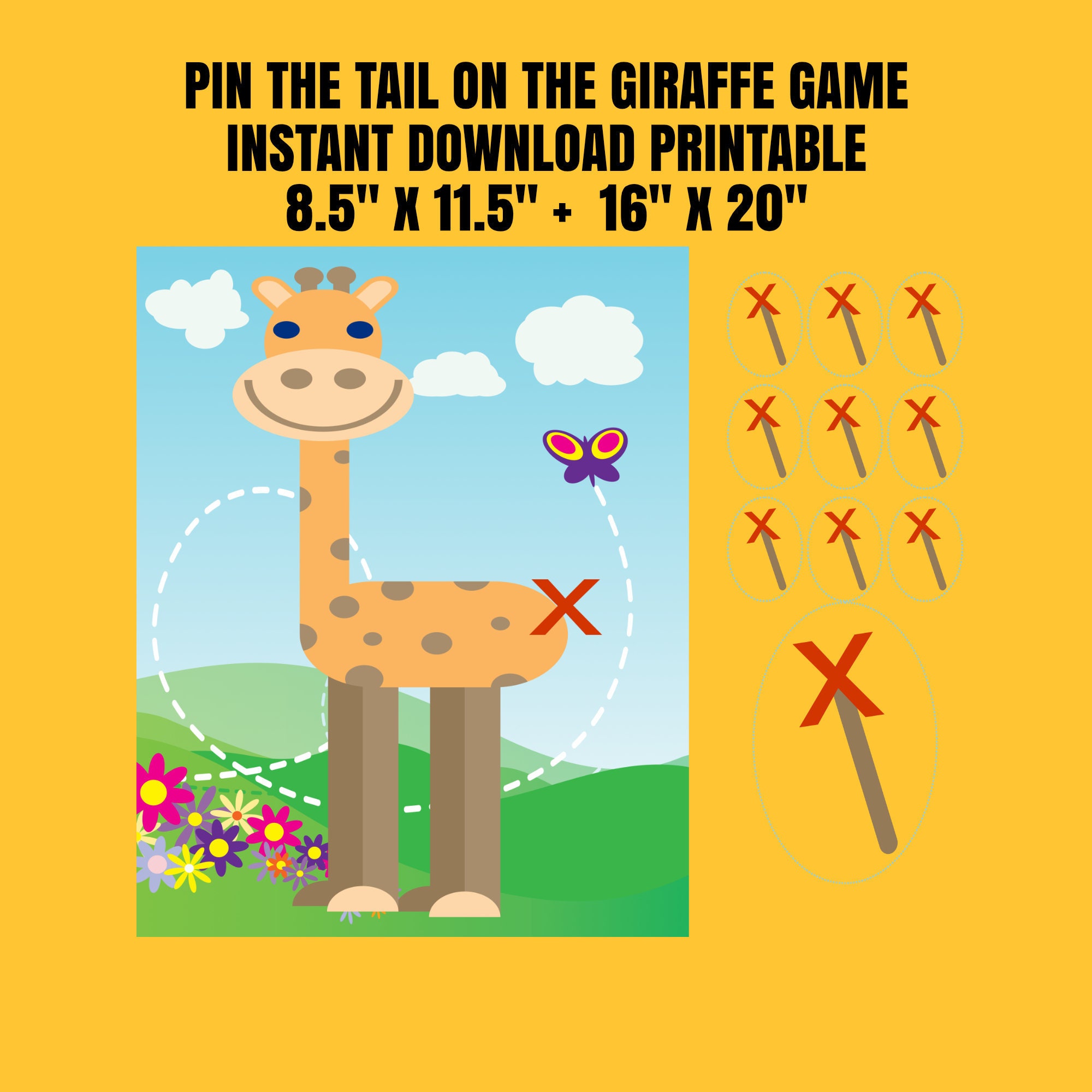 Pin the Tail on the Giraffe Printable Instant Download for Party Games ...