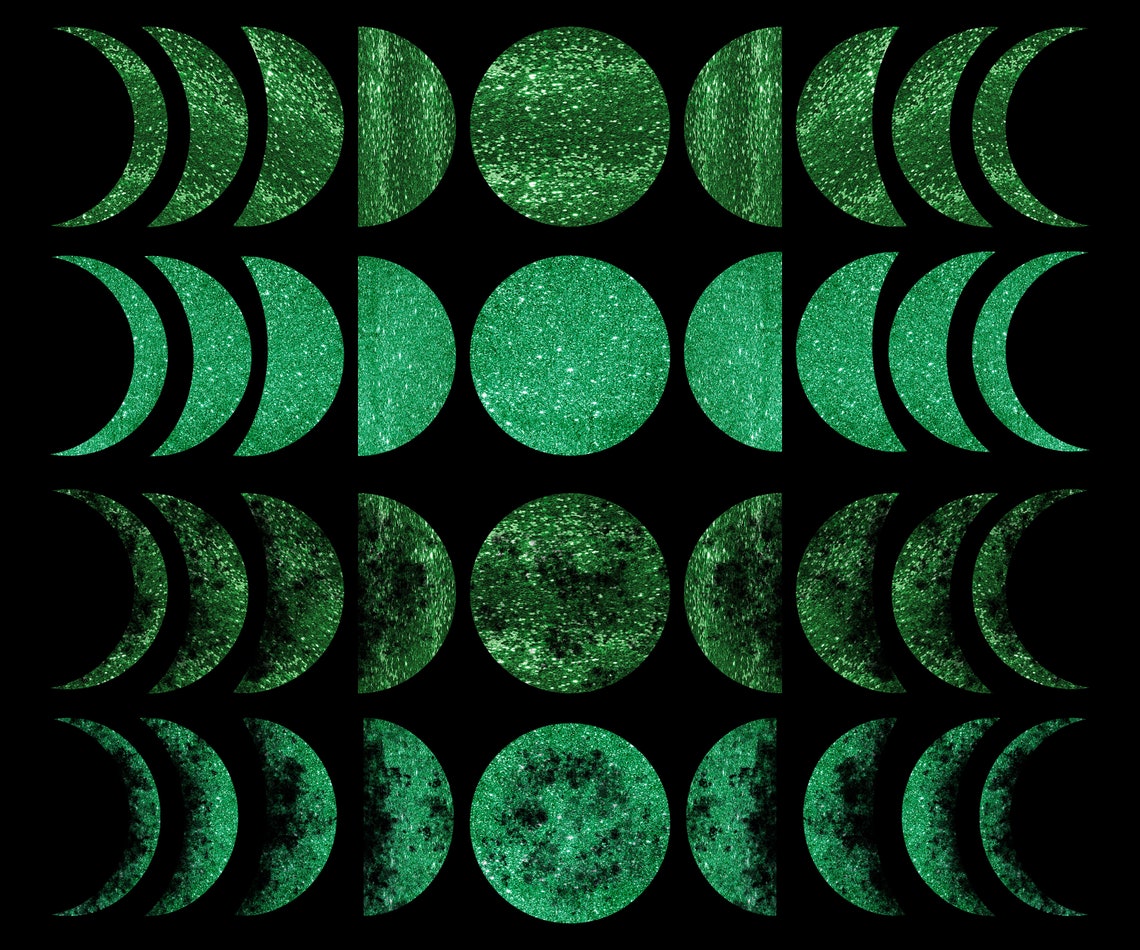 Green Moon Phases Overlays and Solid Glitter Png Downloads for ...