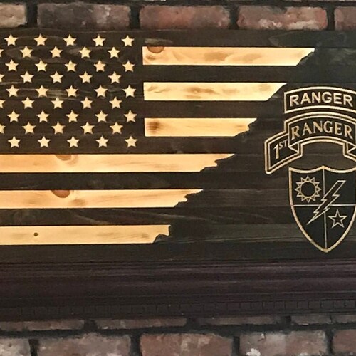 US Army Ranger Flag Rustic Burnt Wood American Flag - Etsy