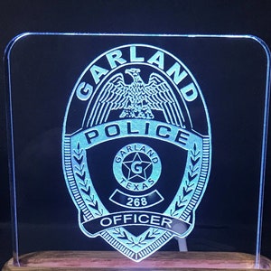 Garland Police Badge Acrylic Lighted Plaque. Police Badge, Personalized ...