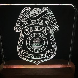 City of Tampa Police Badge Acrylic Lighted Plaque, Police Gift Lighted ...