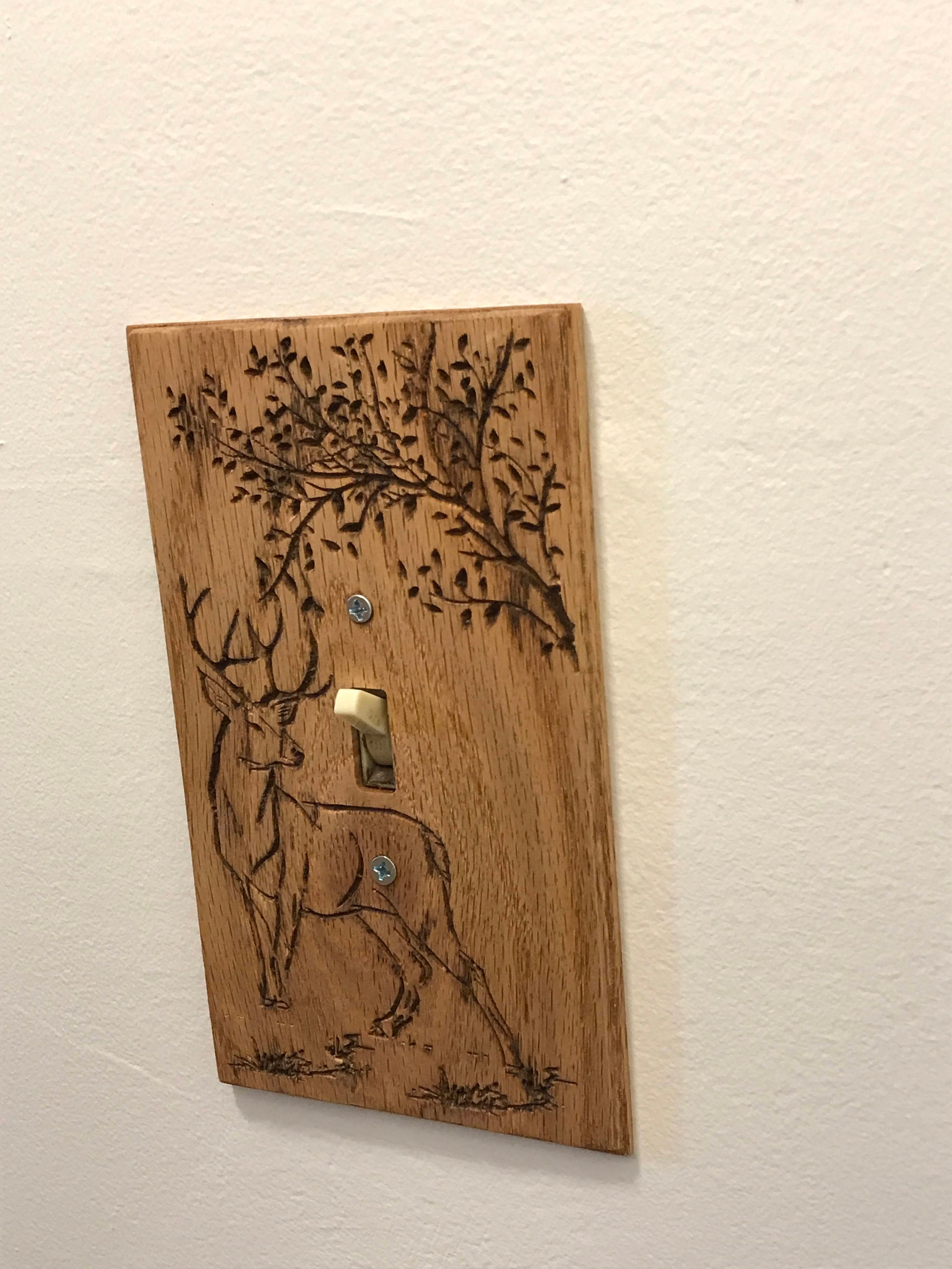 Rustic Deer Light Switch Cover Solid Oak Switch Plate. | Etsy