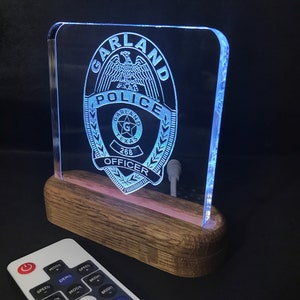 Garland Police Badge Acrylic Lighted Plaque. Police Badge, Personalized ...