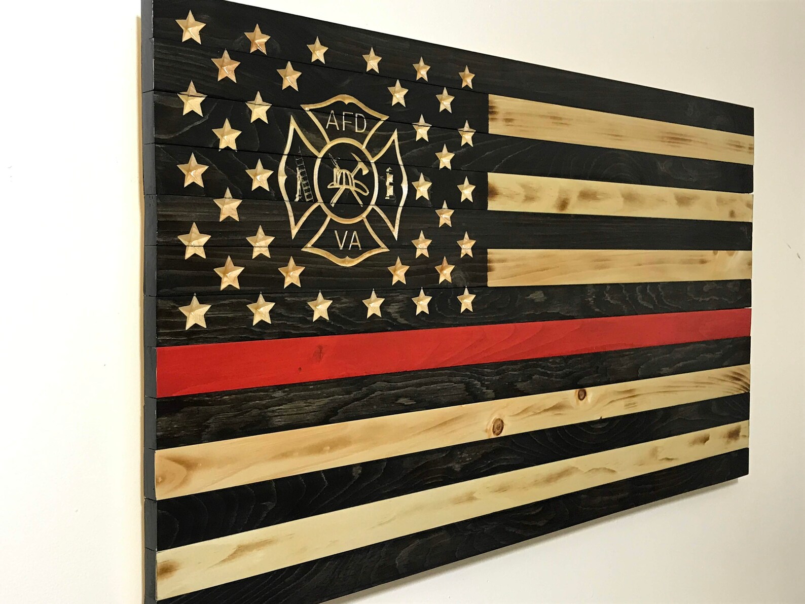 Maltese Cross Red Line Flag Wood Flag Fire Fighterfirst | Etsy