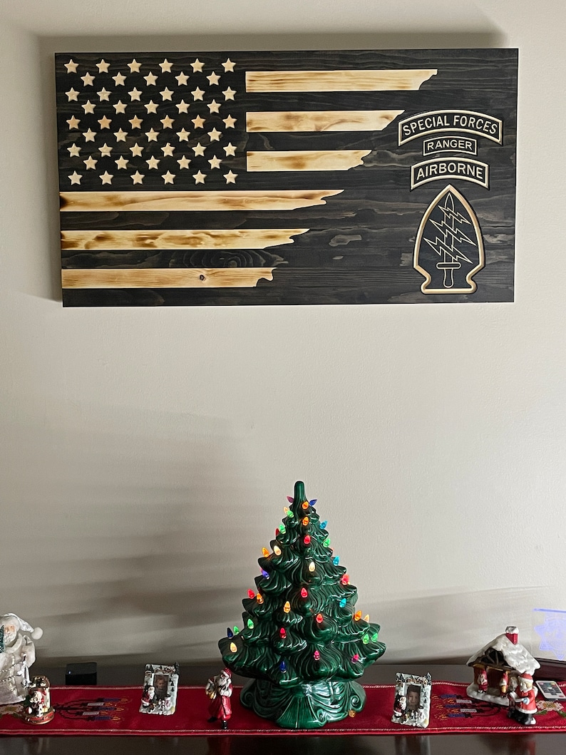 US Army Special Forces Rustic Burnt Wood American Flag US - Etsy