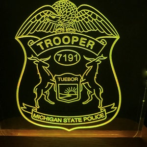 Michigan State Police Badge Acrylic Lighted Plaque, Police Gift Lighted ...