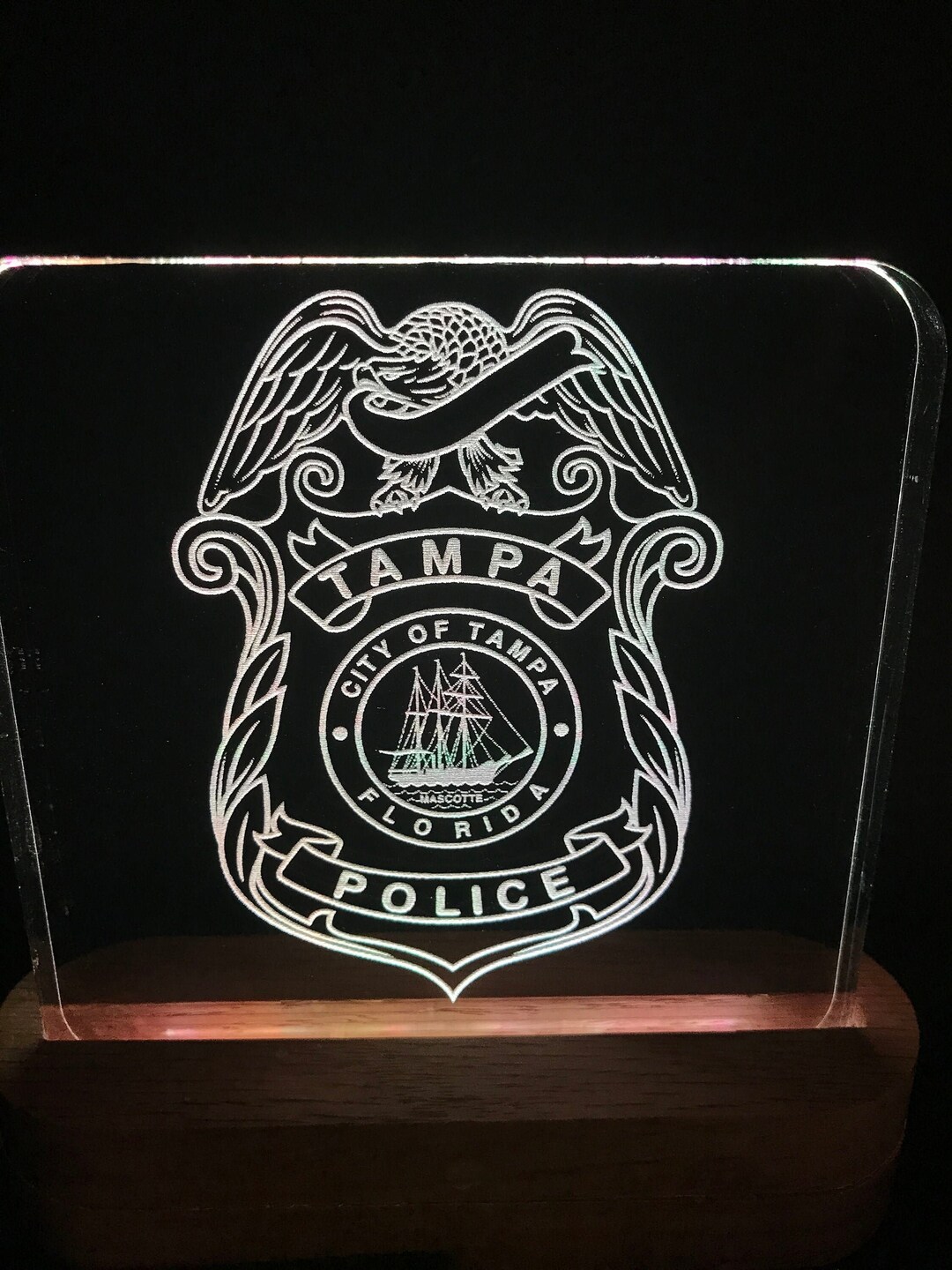 City of Tampa Police Badge Acrylic Lighted Plaque, Police Gift Lighted ...