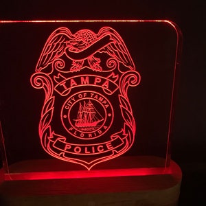 City of Tampa Police Badge Acrylic Lighted Plaque, Police Gift Lighted ...