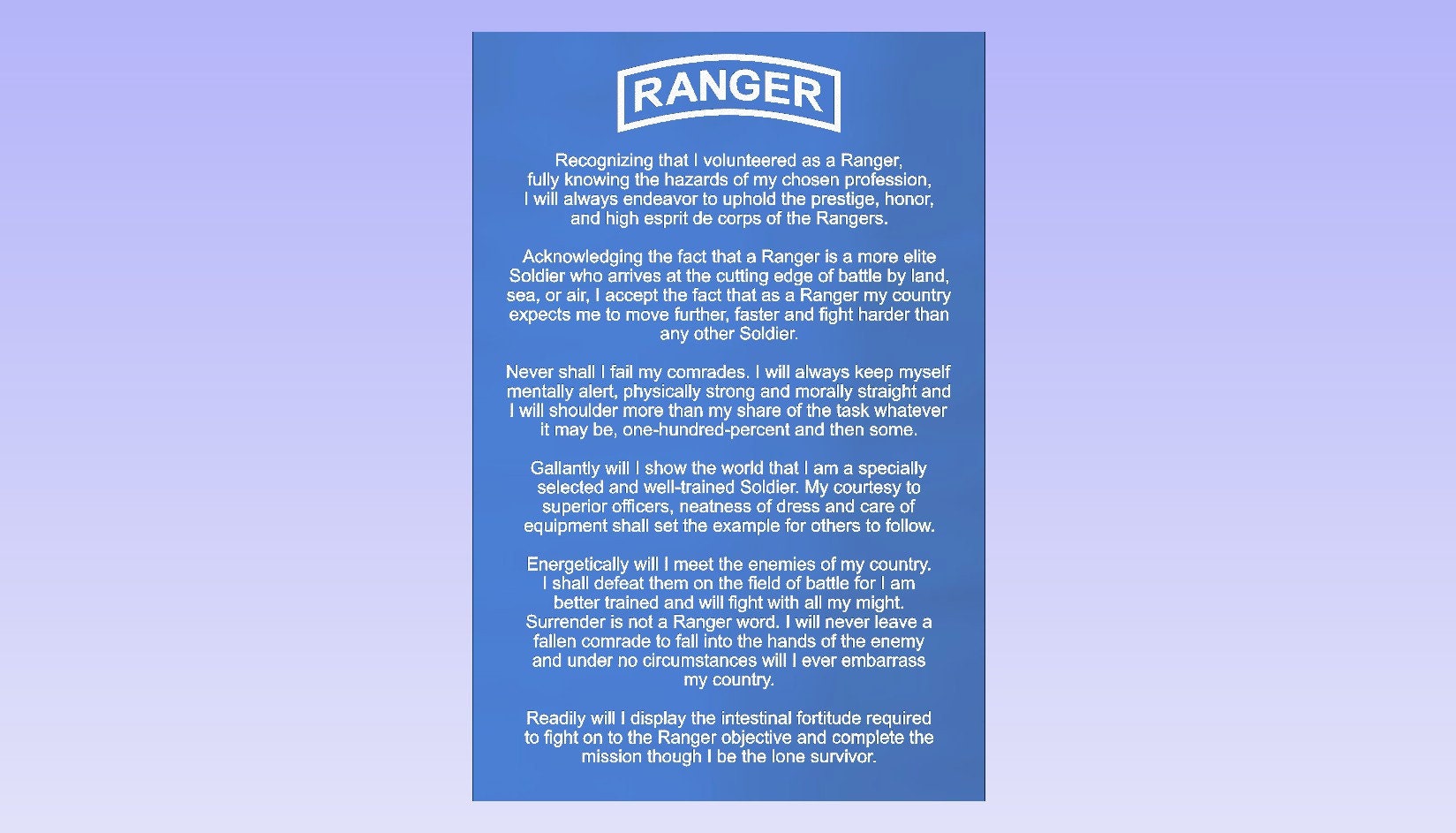 Ranger Creed Lighted Plaque U.S. Army Ranger Creed Plaque - Etsy