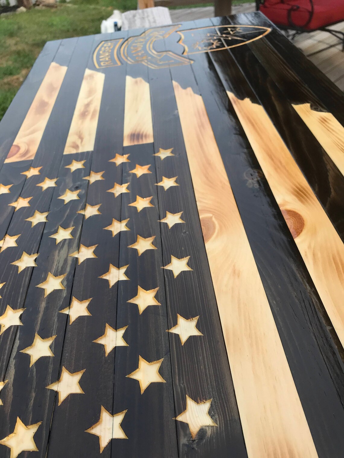US Army Ranger Flag Rustic Burnt Wood American Flag - Etsy