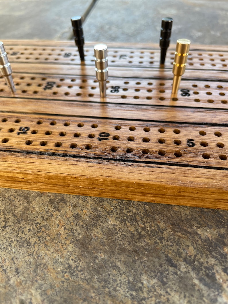 Classic Solid Oak Wood Cribbage Board - Portable Travel Size - Complete ...
