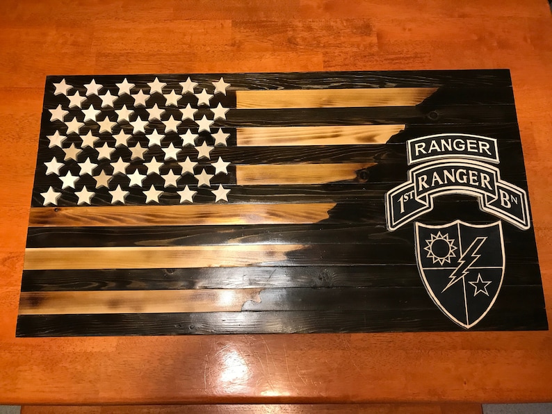 US Army Ranger Flag Rustic Burnt Wood American Flag | Etsy