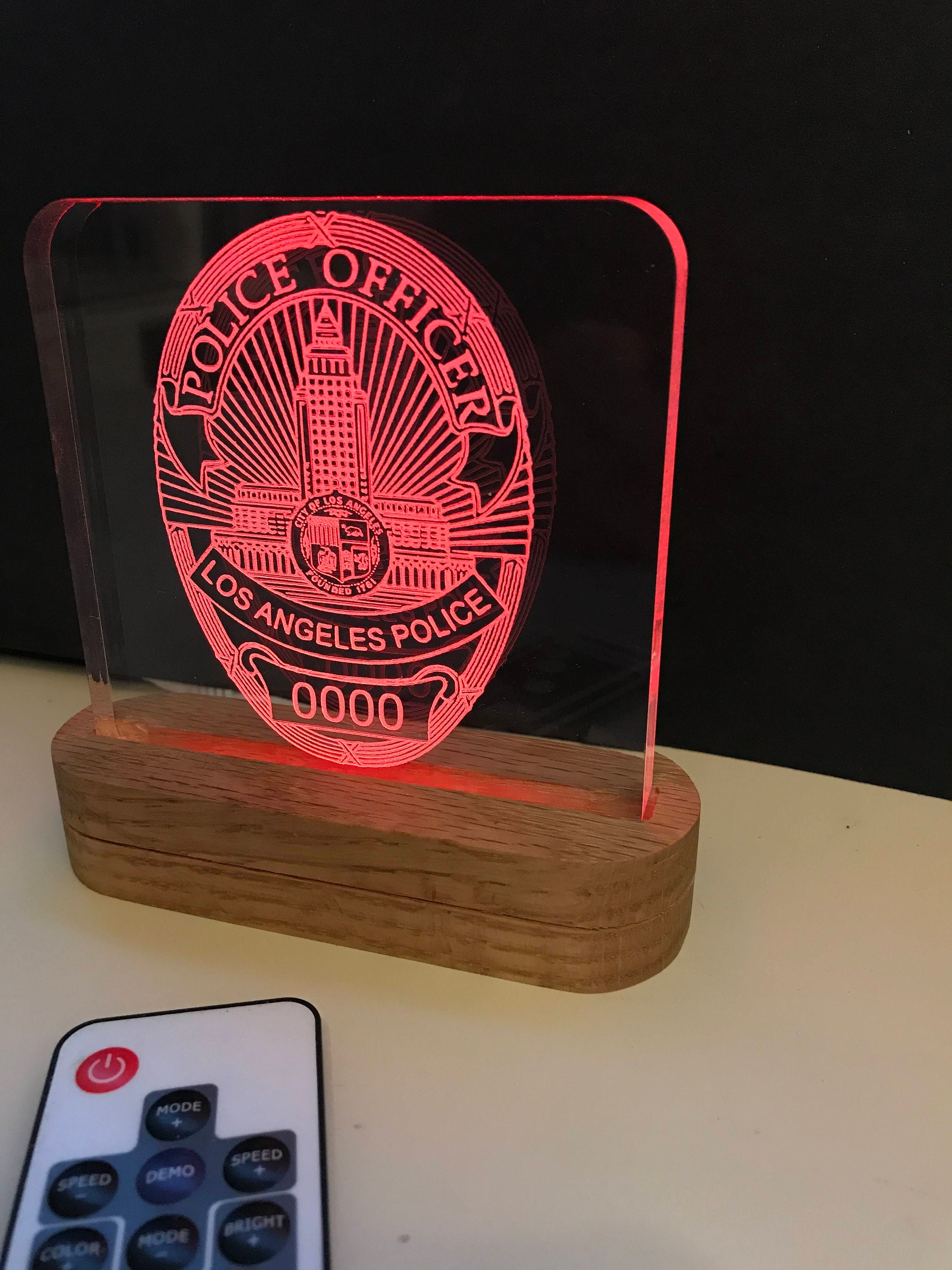 LAPD Badge Acrylic Lighted Plaque. Police Badge, Personalized Los ...